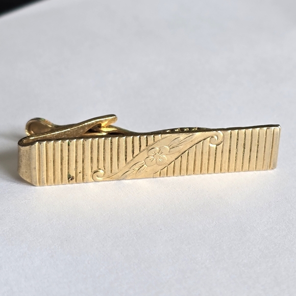 Vintage | Accessories | Vintage Tie Clip Bar Gold Tone Floral | Poshmark